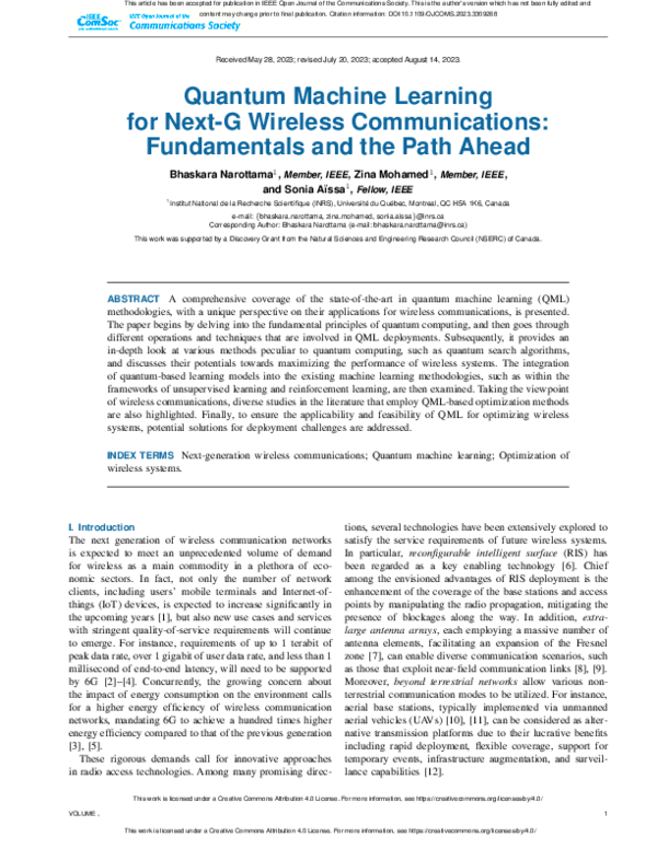 (PDF) Quantum Machine Learning for Next-G Wireless Communications: Fundamentals and the Path Ahead