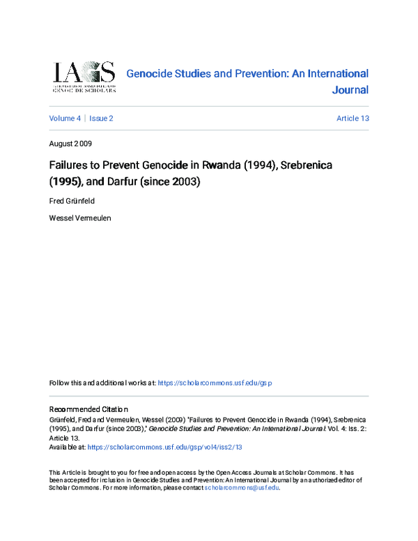 (PDF) Failures to Prevent Genocide in Rwanda (1994), Srebrenica (1995 ...