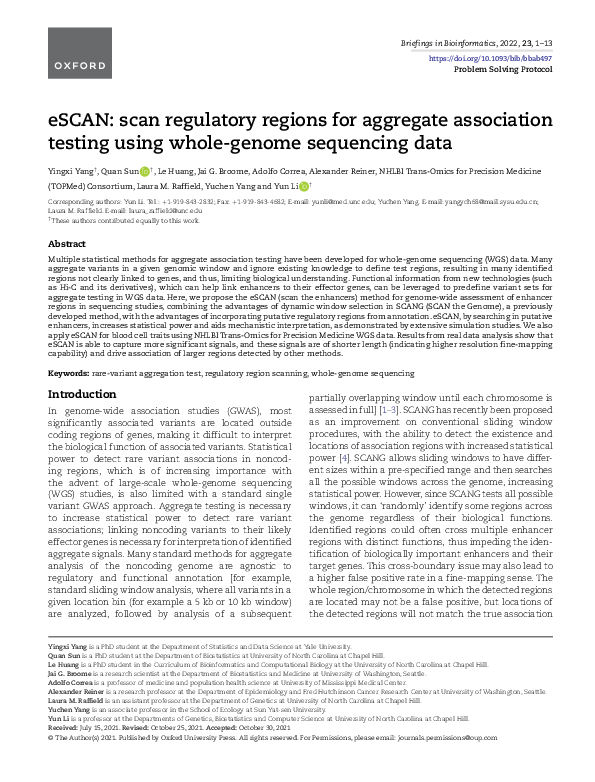 (PDF) eSCAN: scan regulatory regions for aggregate association testing ...