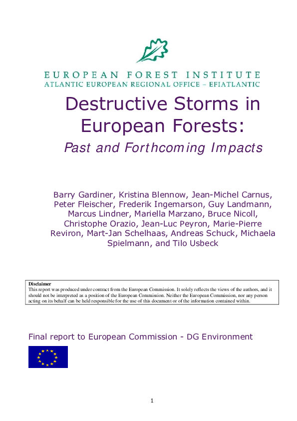 (PDF) Destructive storms in European Forests: Past and Forthcoming Impacts. Final report to ...