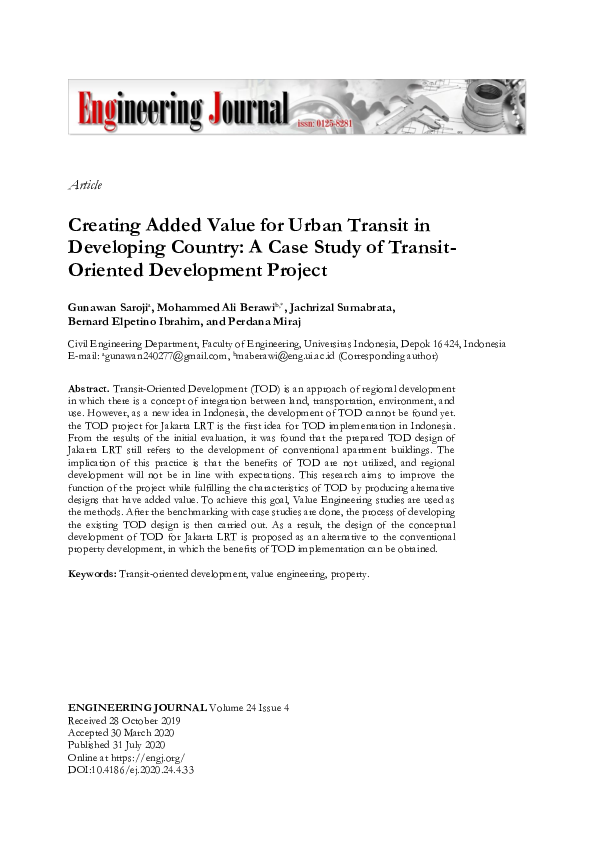 (PDF) Creating Added Value for Urban Transit in Developing Country: A Case Study of Transit ...