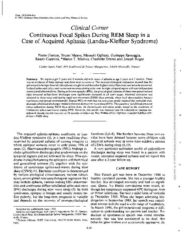 (PDF) Continuous Focal Spikes During REM Sleep in a Case of Acquired ...