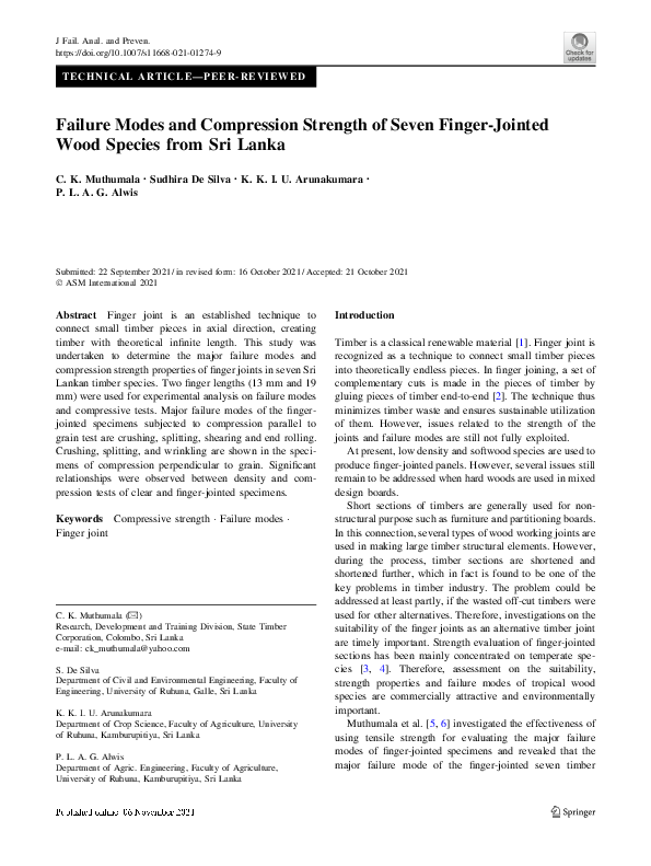 (PDF) Failure Modes and Compression Strength of Seven Finger-Jointed ...