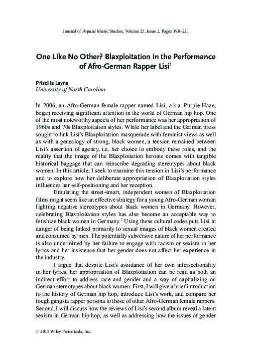 (PDF) One Like No Other? Blaxploitation in the Performance of Afro ...