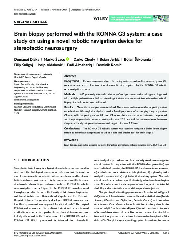 (PDF) Brain biopsy performed with the RONNA G3 system: a case study on ...