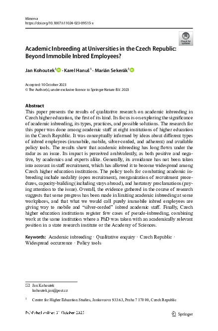 (PDF) Academic Inbreeding at Universities in the Czech Republic: Beyond Immobile Inbred Employees