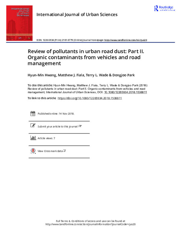 (PDF) Review of pollutants in urban road dust: Part II. Organic contaminants from vehicles and ...