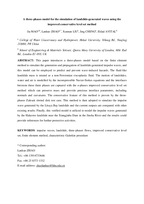 Pdf A Three Phases Model For The Simulation Of Landslide Generated Waves Using The Improved
