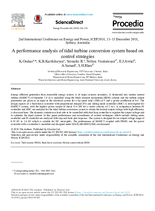 (PDF) A performance analysis of tidal turbine conversion system based ...