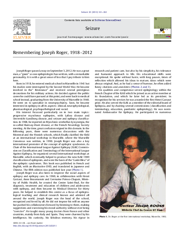 (PDF) Remembering Joseph Roger, 1918–2012