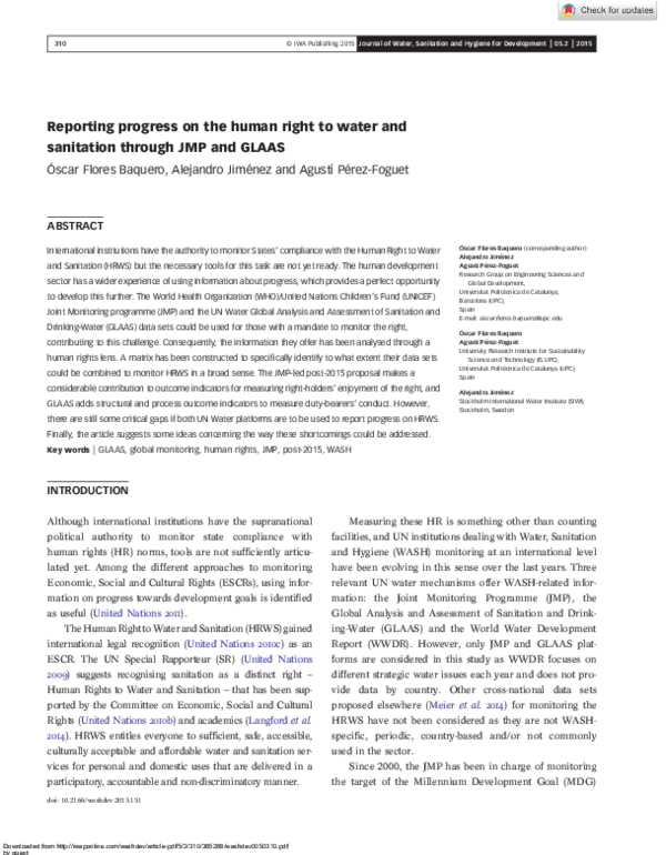 (PDF) Reporting progress on the human right to water and sanitation ...