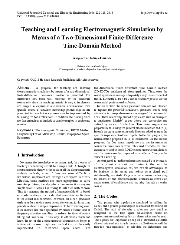 (PDF) Teaching and Learning Electromagnetic Simulation by Means of a Two-Dimensional Finite ...