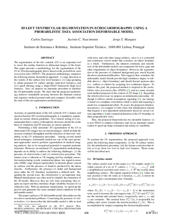 Pdf 3d Left Ventricular Segmentation In Echocardiography Using A