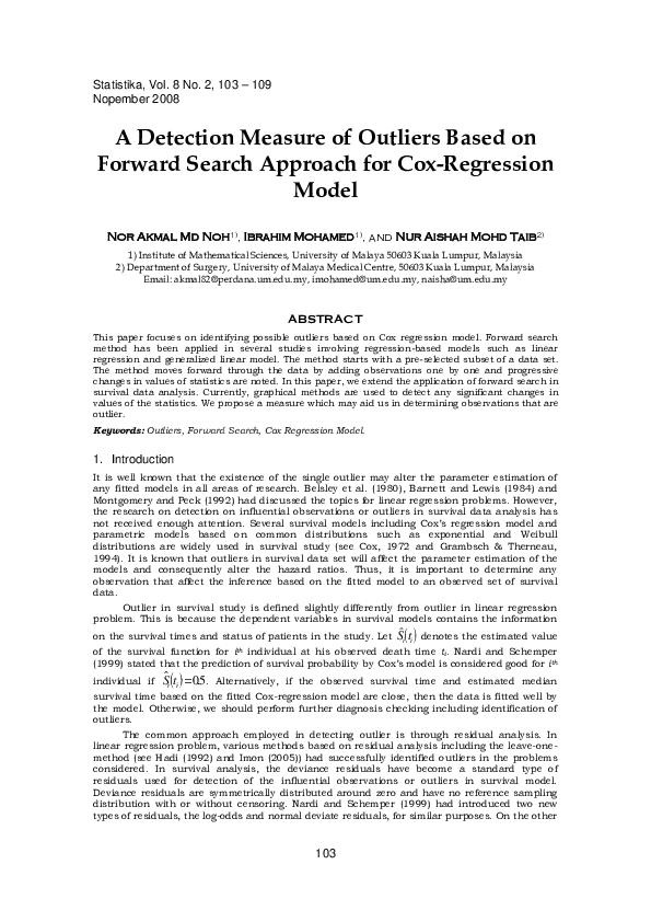 Pdf A Detection Measure Of Outliers Based On Forward Search Approach