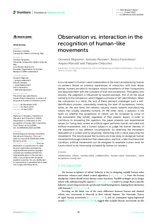 (PDF) Observation vs. interaction in the recognition of human-like ...