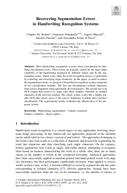 Pdf Recovering Segmentation Errors In Handwriting Recognition Systems