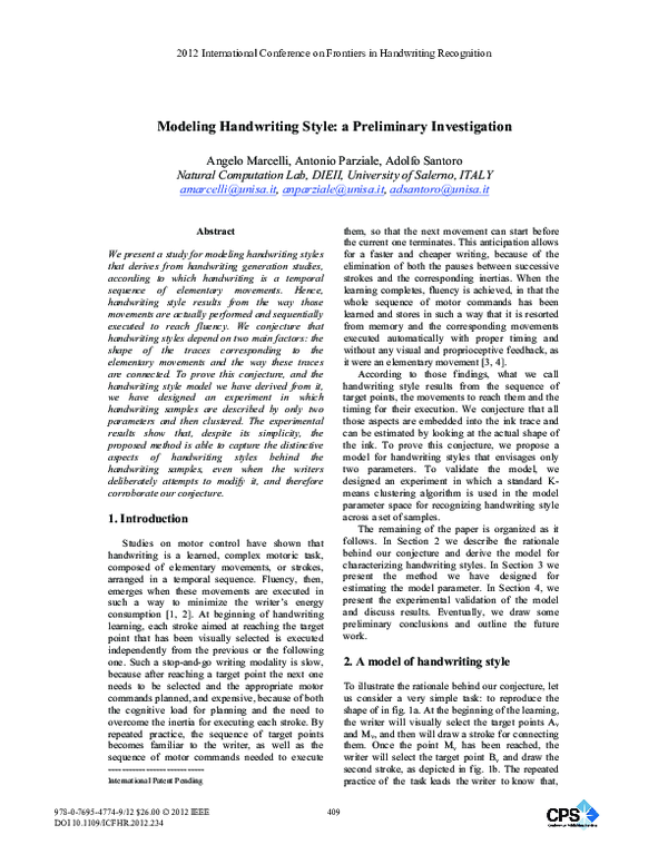 (PDF) Modeling Handwriting Style: A Preliminary Investigation | Antonio ...