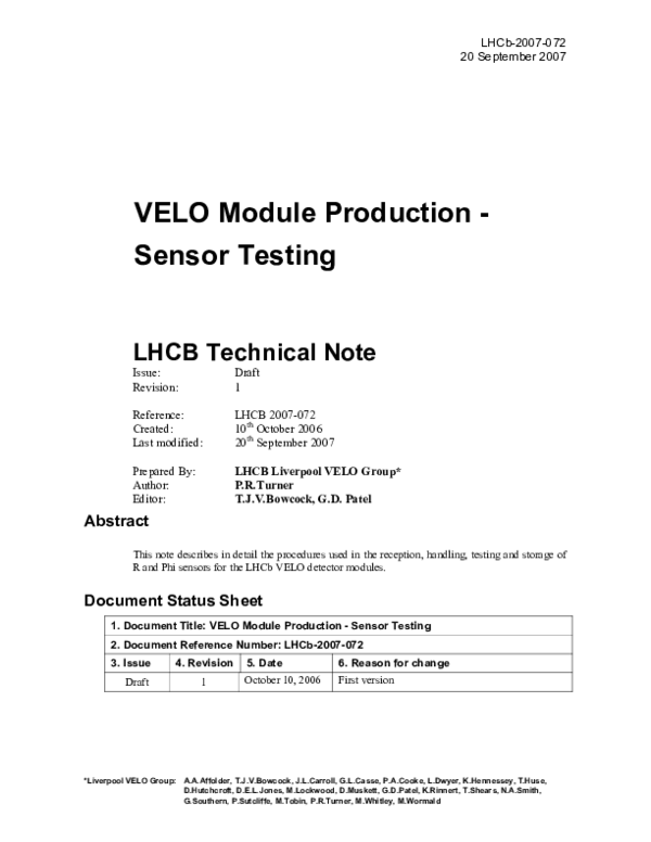 (PDF) VELO Module Production - Sensor Testing