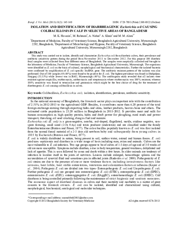 (PDF) Isolation and identification of diarrheagenic Escherichia coli ...