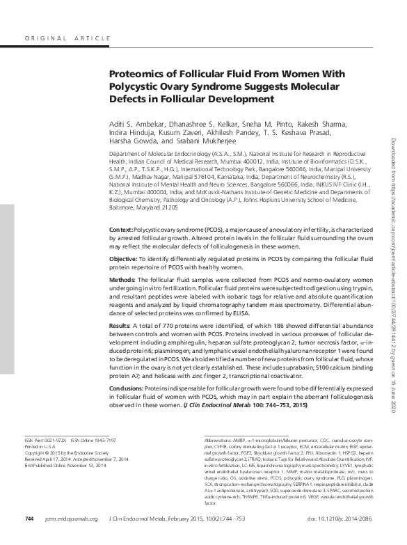 (PDF) Proteomics of Follicular Fluid from Women with Polycystic Ovary ...