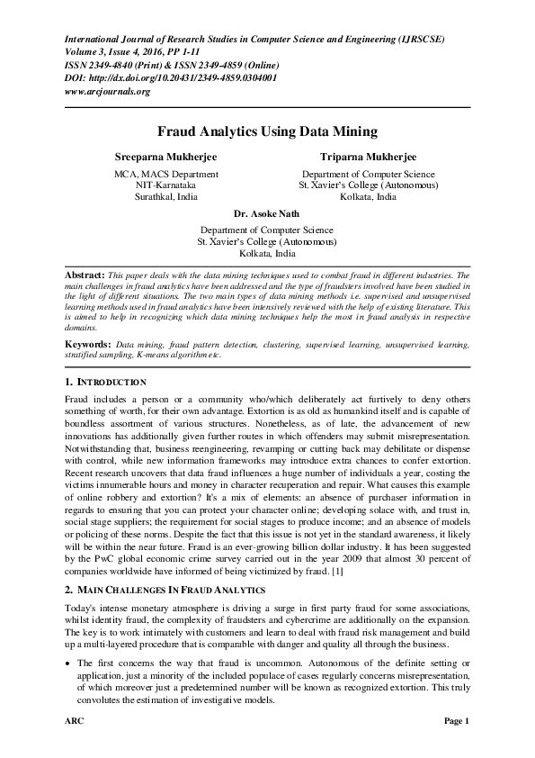 (PDF) Fraud Analytics Using Data Mining
