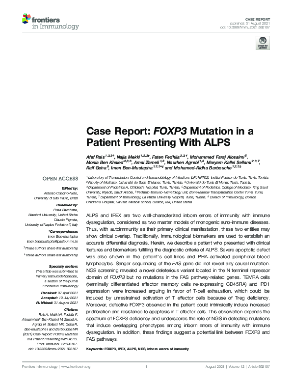 (PDF) Case Report: FOXP3 Mutation in a Patient Presenting With ALPS