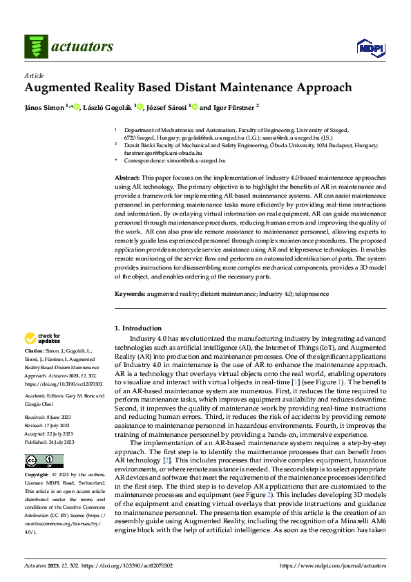 (PDF) Augmented Reality Based Distant Maintenance Approach