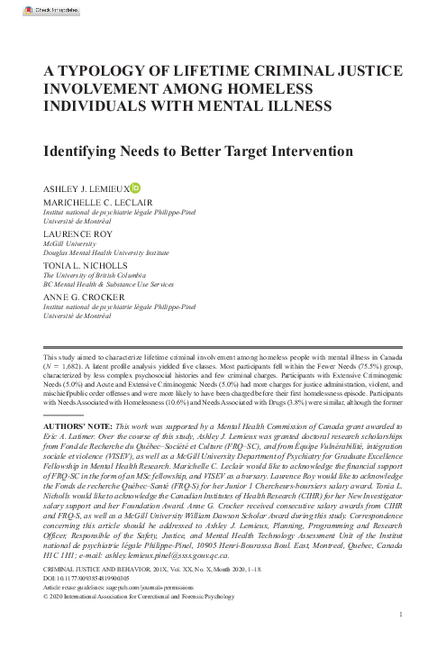 (PDF) A Typology of Lifetime Criminal Justice Involvement Among ...