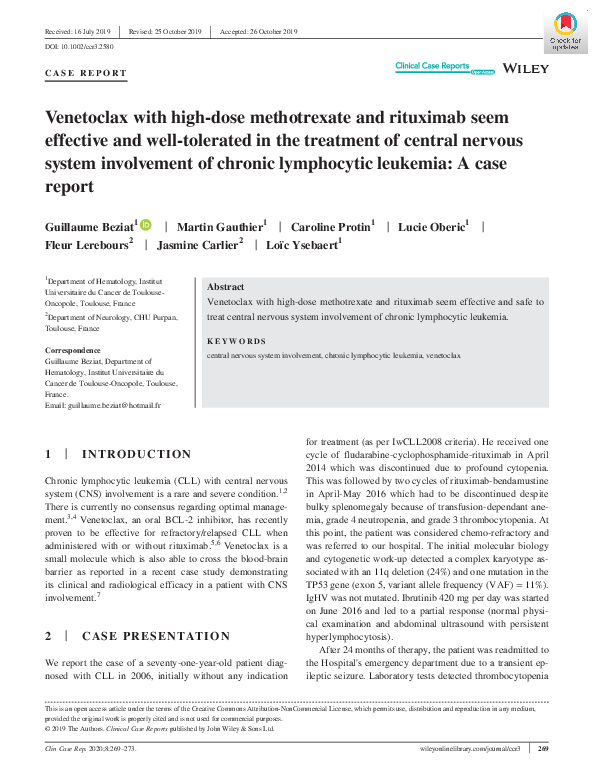 (PDF) Venetoclax with high‐dose methotrexate and rituximab seem effective and well‐tolerated in ...