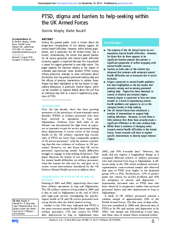 (PDF) PTSD, stigma and barriers to help-seeking within the UK Armed ...
