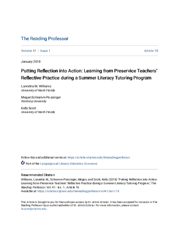 (PDF) Putting Reflection into Action: Learning from Preservice Teachers’ Reflective Practice ...