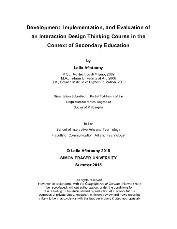 Pdf Development Implementation And Evaluation Of An Interaction Design Thinking Course In
