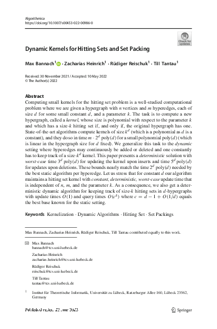 (PDF) Dynamic Kernels for Hitting Sets and Set Packing | Rüdiger Reischuk - Academia.edu