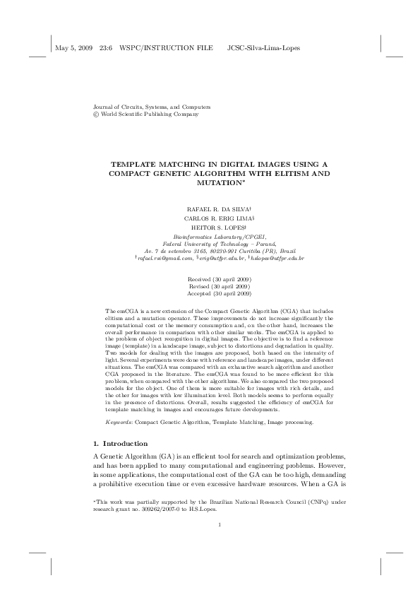 Pdf Template Matching In Digital Images Using A Compact Genetic Algorithm With Elitism And