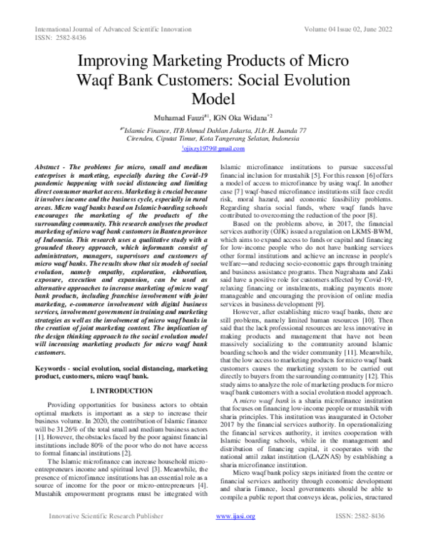 (PDF) Improving Marketing Products of Micro Waqf Bank Customers: Social Evolution Model