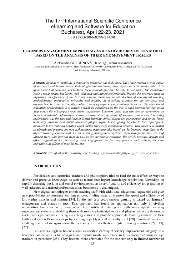 (PDF) Learners engagement improving and fatigue prevention model based on the analysis of their ...