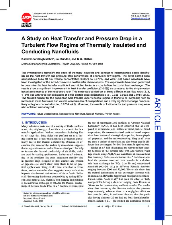 (PDF) A Study on Heat Transfer and Pressure Drop in a Turbulent Flow ...