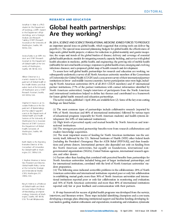 (PDF) Global health partnerships: Are they working?