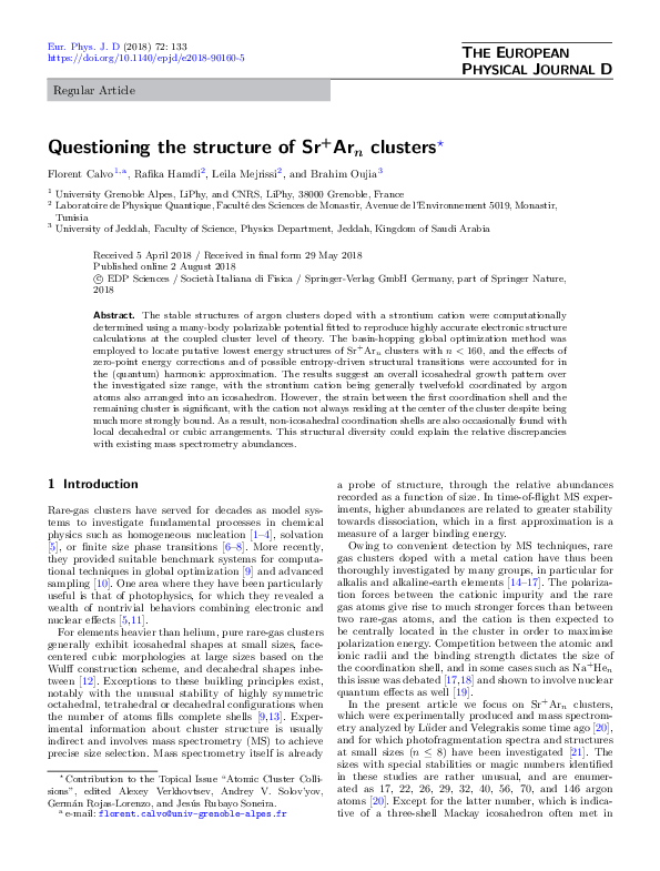 (PDF) Questioning the structure of Sr+Arn clusters