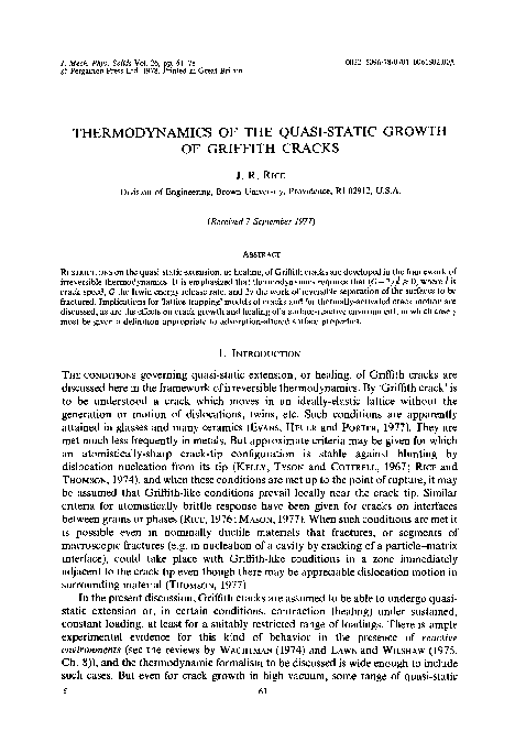 (PDF) Thermodynamics of the quasi-static growth of Griffith cracks