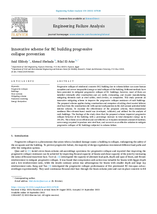 (PDF) Innovative scheme for RC building progressive collapse prevention