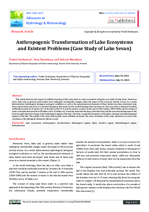(PDF) Anthropogenic Transformation of Lake Ecosystems and Existent ...