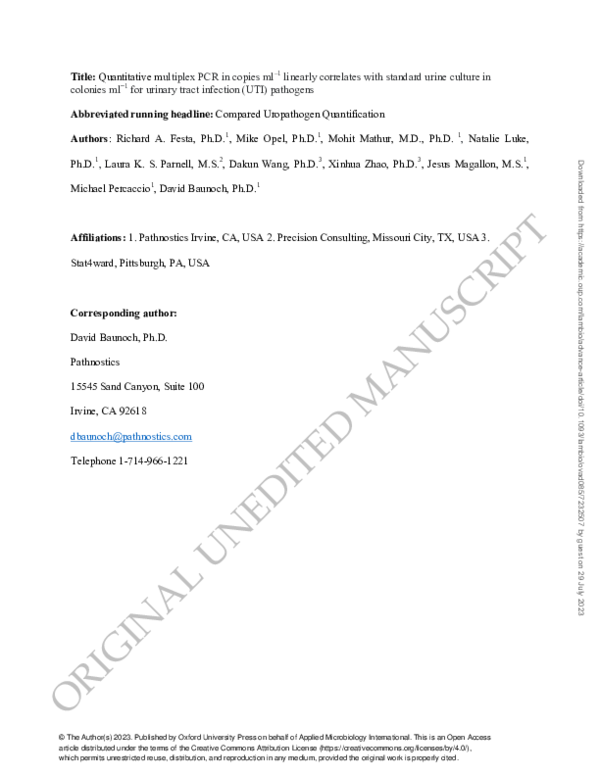 (PDF) Quantitative multiplex polymerase chain reaction in copies ml–1 ...
