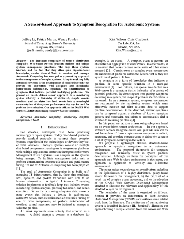 (PDF) A Sensor-Based Approach to Symptom Recognition for Autonomic Systems