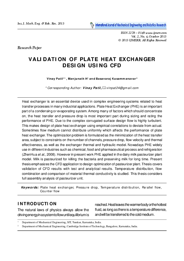 (PDF) Validation of Plate Heat Exchanger Design Using CFD