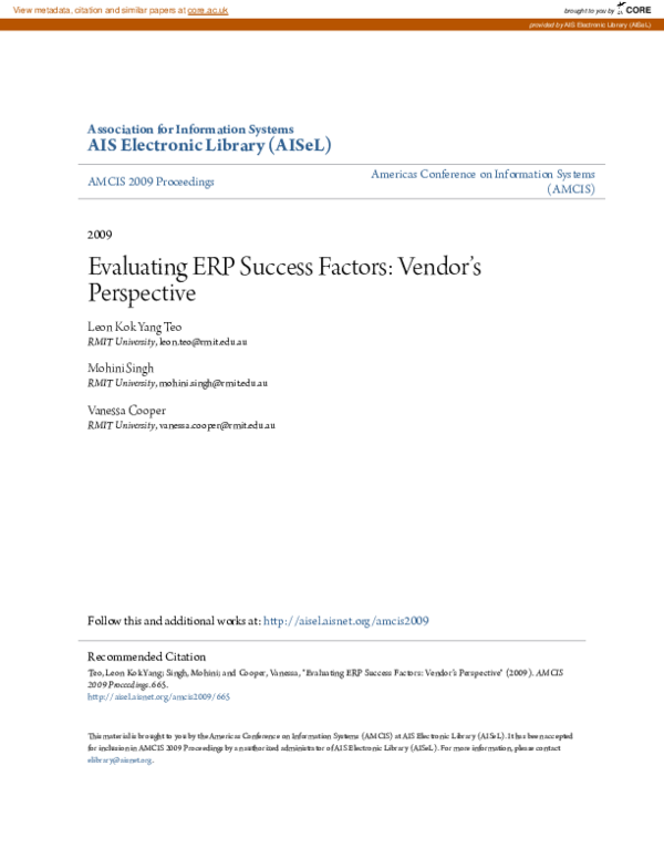 (PDF) Evaluating ERP success factors: Vendor's perspective