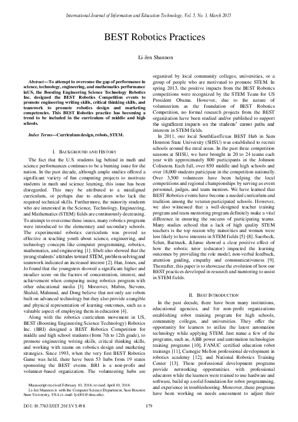 (PDF) BEST Robotics Practices