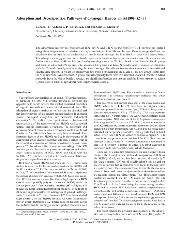 (PDF) Adsorption and Decomposition Pathways of Cyanogen Halides on Si ...