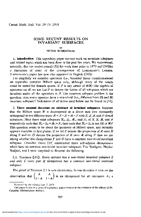 Pdf Some Recent Results On Invariant Subspaces