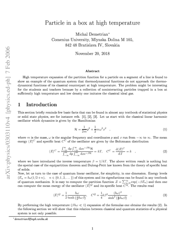 (PDF) Particle in a box at high temperature